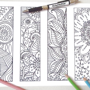 Bookmark Doodle Henna Coloring Tattoo Page Markers Printable Gift for ...