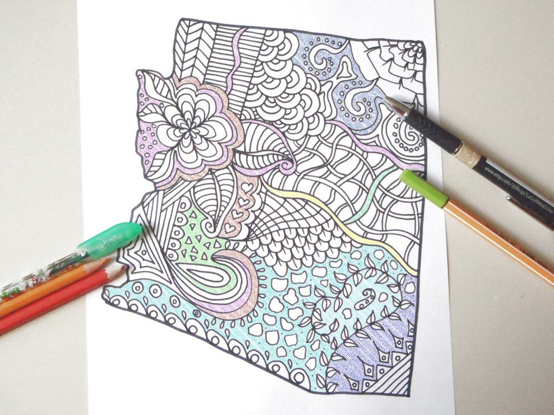 Printable Arizona Doodle Colouring Map Kids Adult Coloring DOWNLOAD ...
