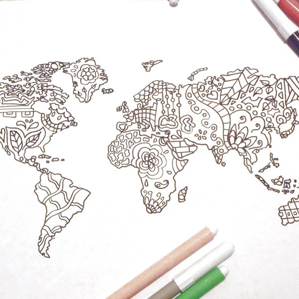 Coloring World Map - Etsy