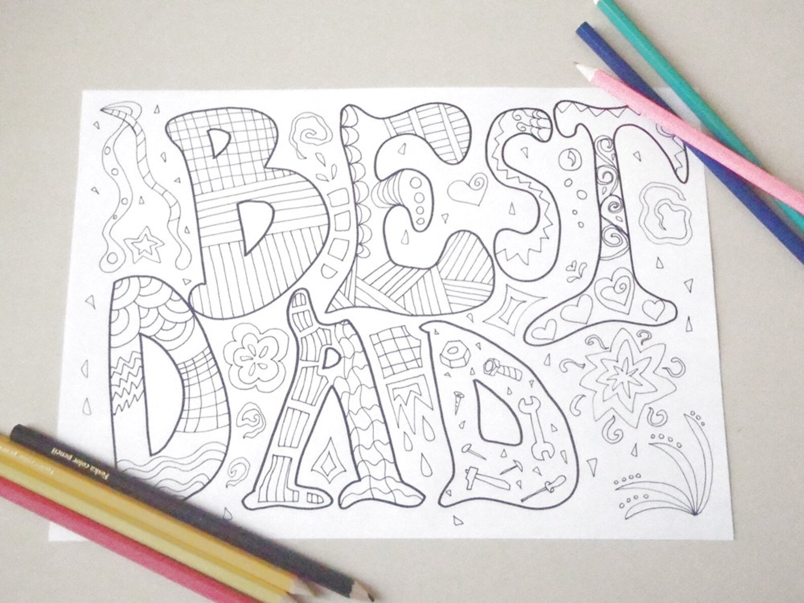 Best dad colouring card father's day daddy | Etsy