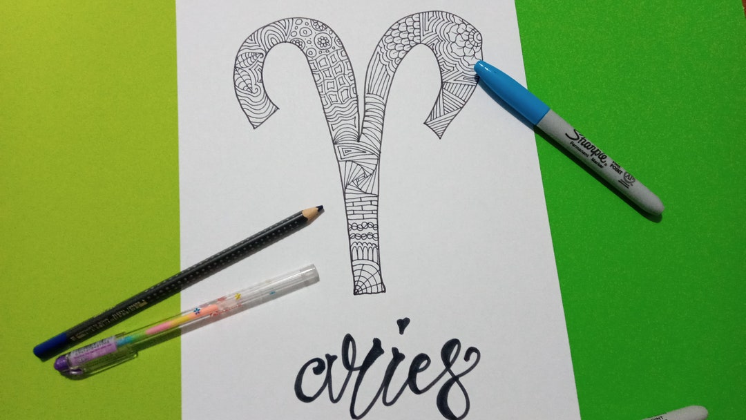 Aries Symbol Colouring Page Coloring Horoscope Adult Coloring Book ...