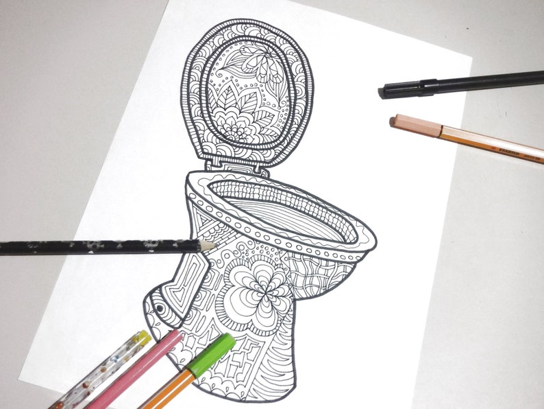 Coloring Wc Printable Page Digital Art Colouring - Etsy