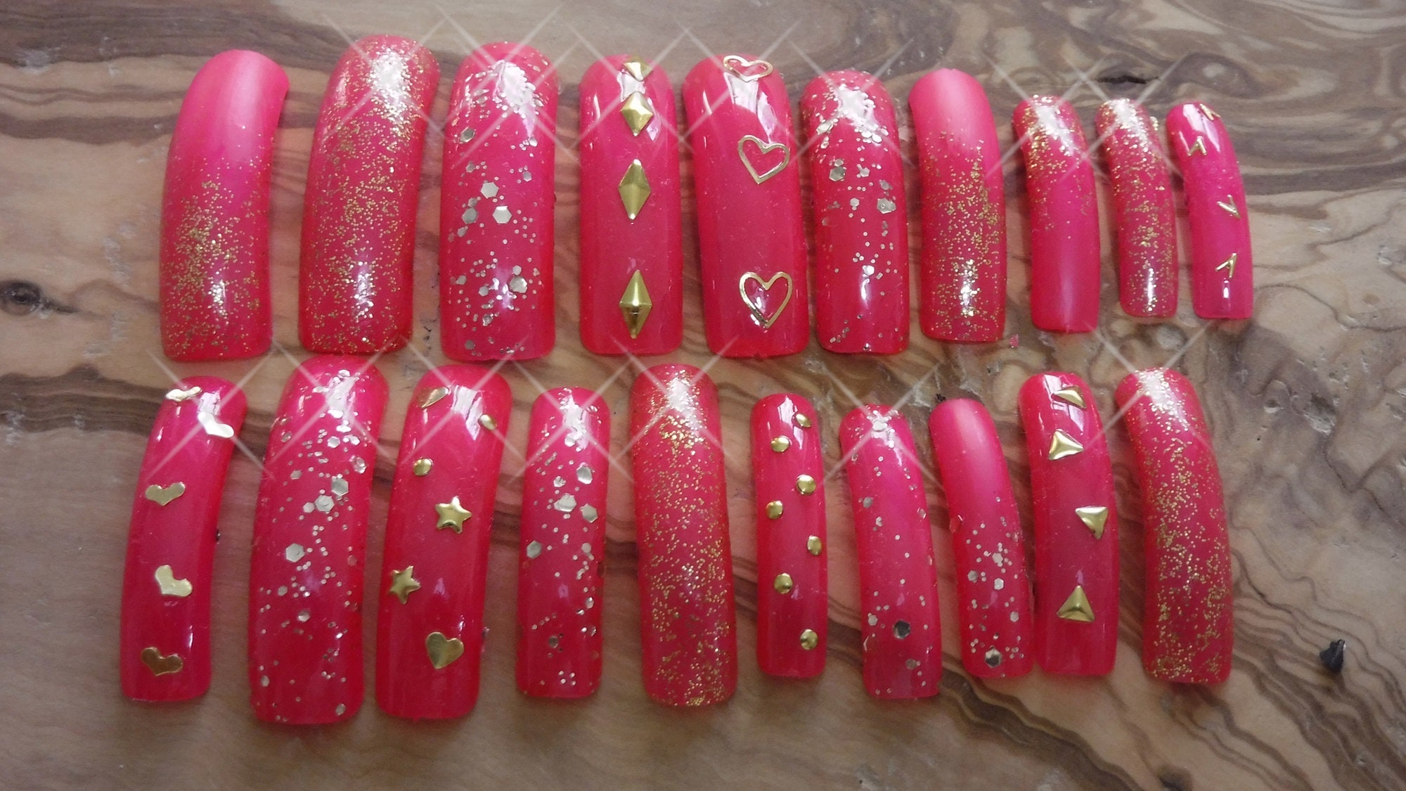 Sparkly Curve Long Fake Nails Hot Pink Drag Queen Costume - Etsy UK