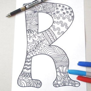 R Letter Colouring Alphabet Zentangle Kids Doodle Zen Adult Coloring ...