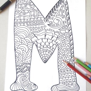 Monogram M to Colour Coloring Page Alphabet M Kids Adult Lettering ...