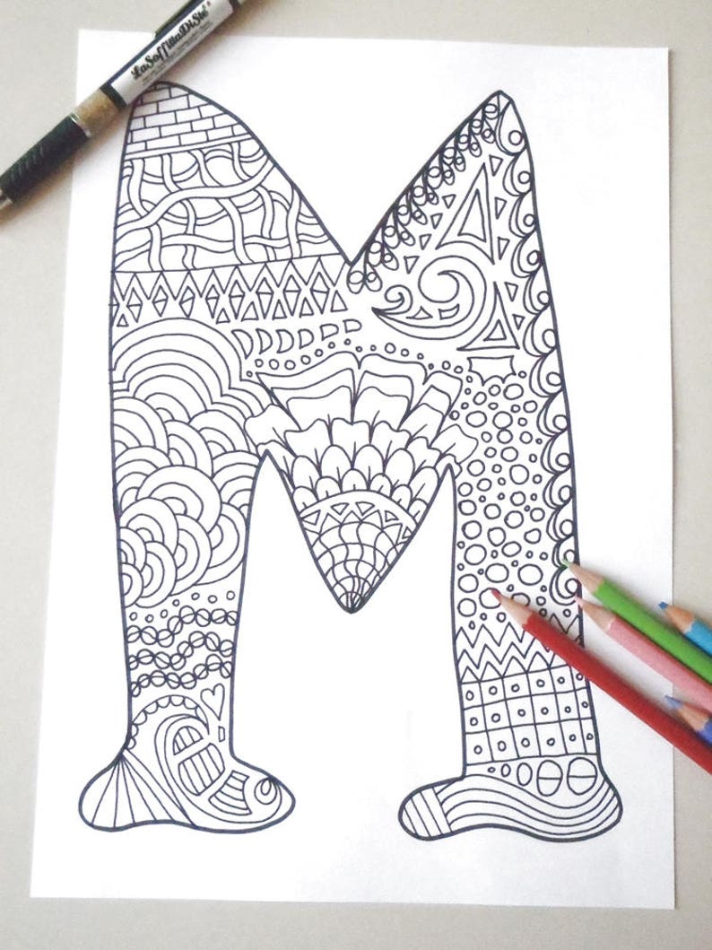 Monogram M to Colour Coloring Page Alphabet M Kids Adult - Etsy