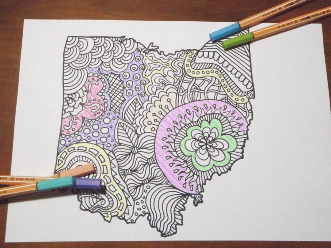 Ohio Map Kids Adult Coloring Tourist Map Travelmap Doodle Book Instant ...