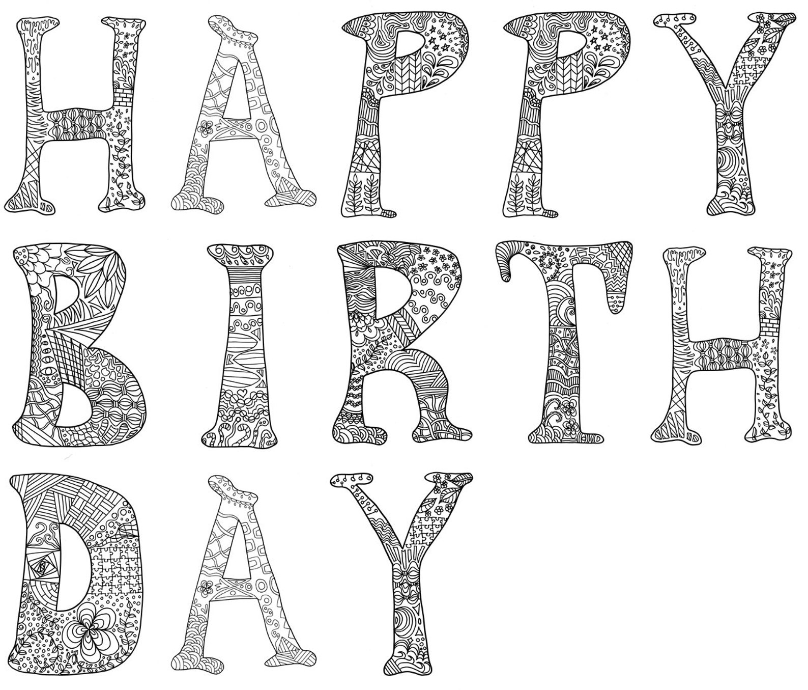 Happy Birthday Instant DOWNLOAD Coloring Letters Colouring | Etsy