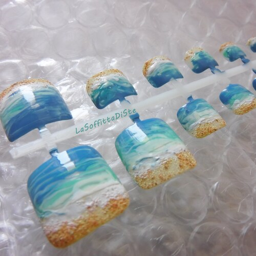 Sea Beach False Toe Nails Summer Fake Toenails | Etsy