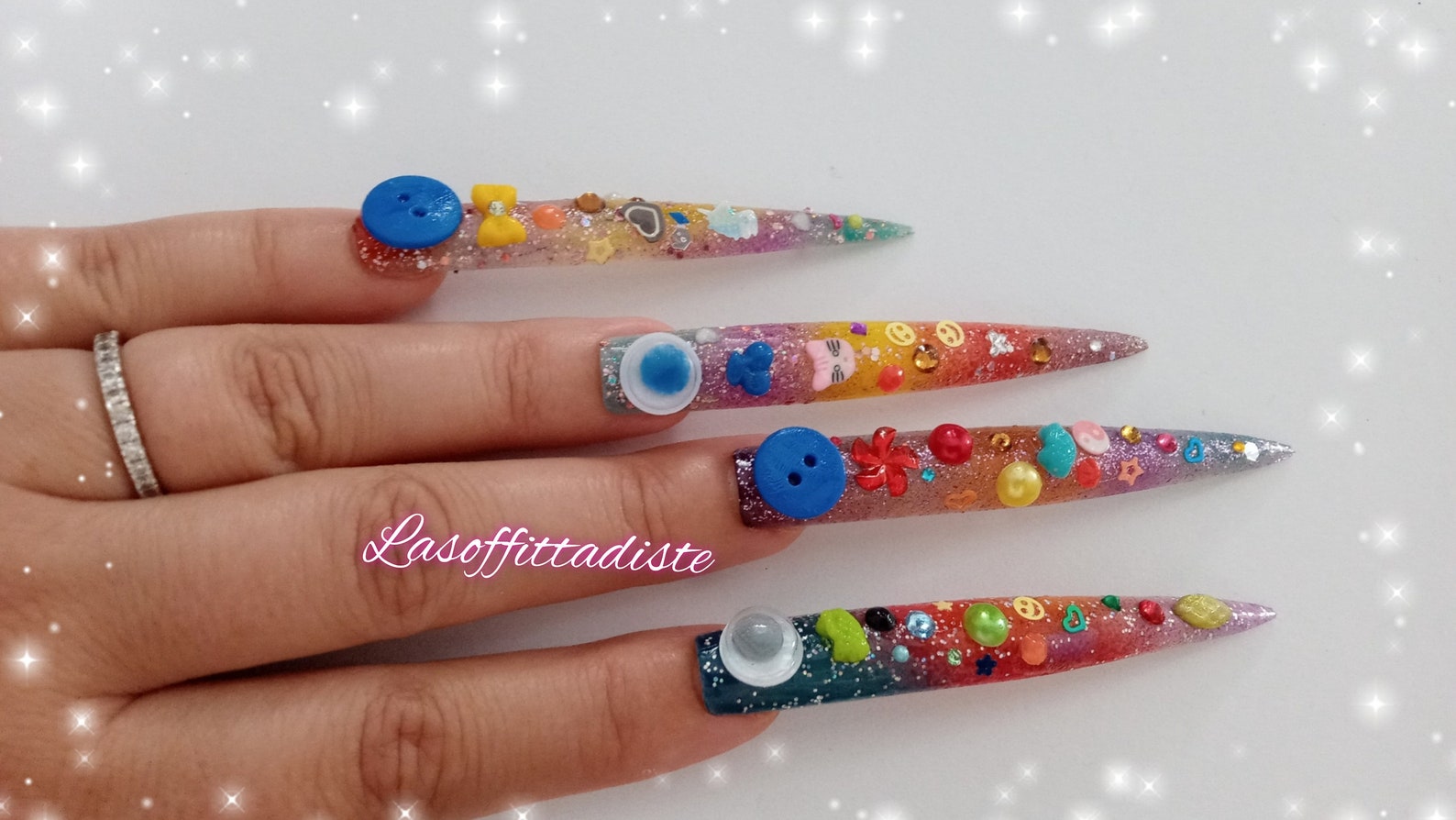 Rainbow Drag Queen Fake Nails Stick on Extreme Reusable Claws - Etsy