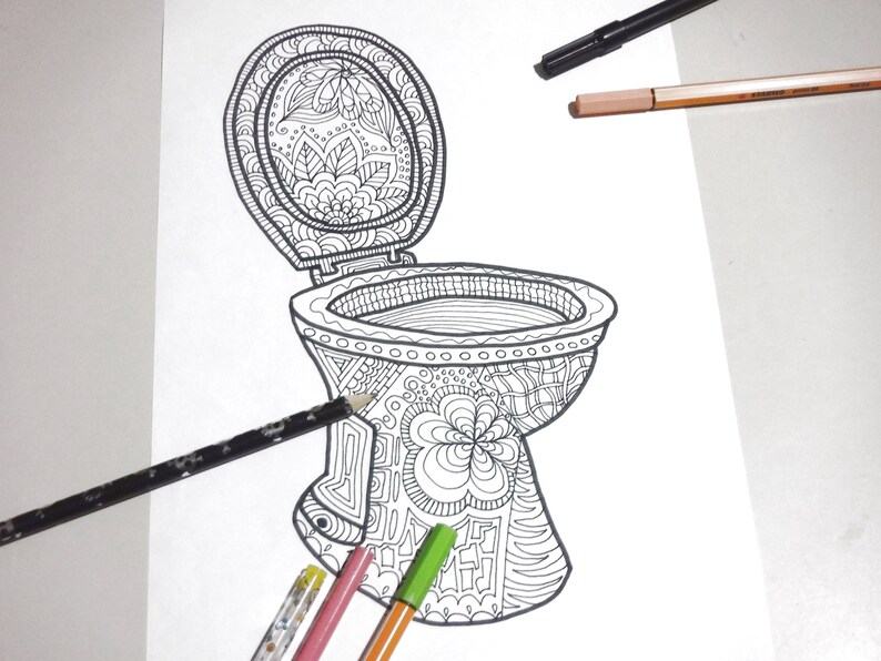 Coloring Wc Printable Page Digital Art Colouring - Etsy