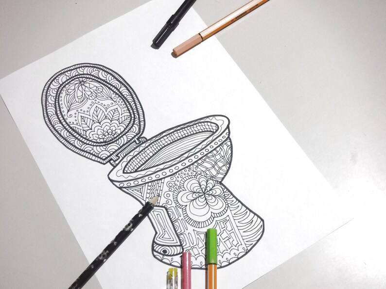 Coloring Wc Printable Page Digital Art Colouring - Etsy
