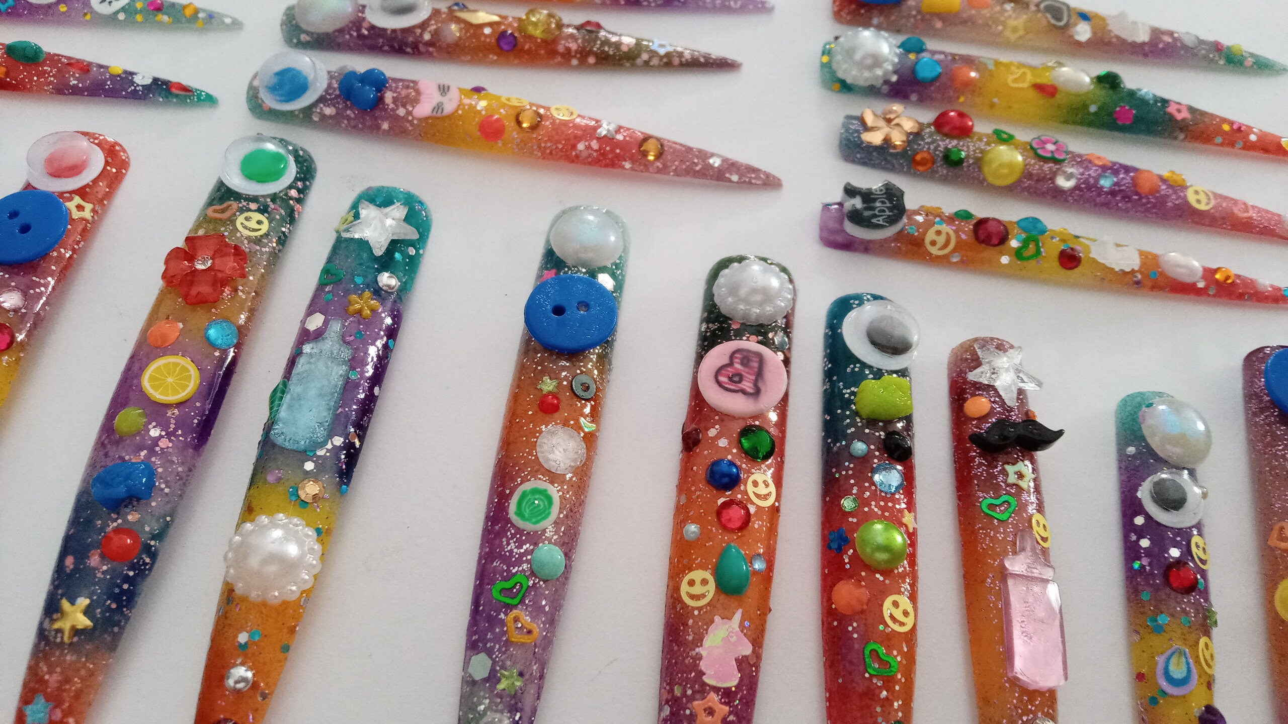 Rainbow Drag Queen Fake Nails Stick on Extreme Reusable Claws - Etsy