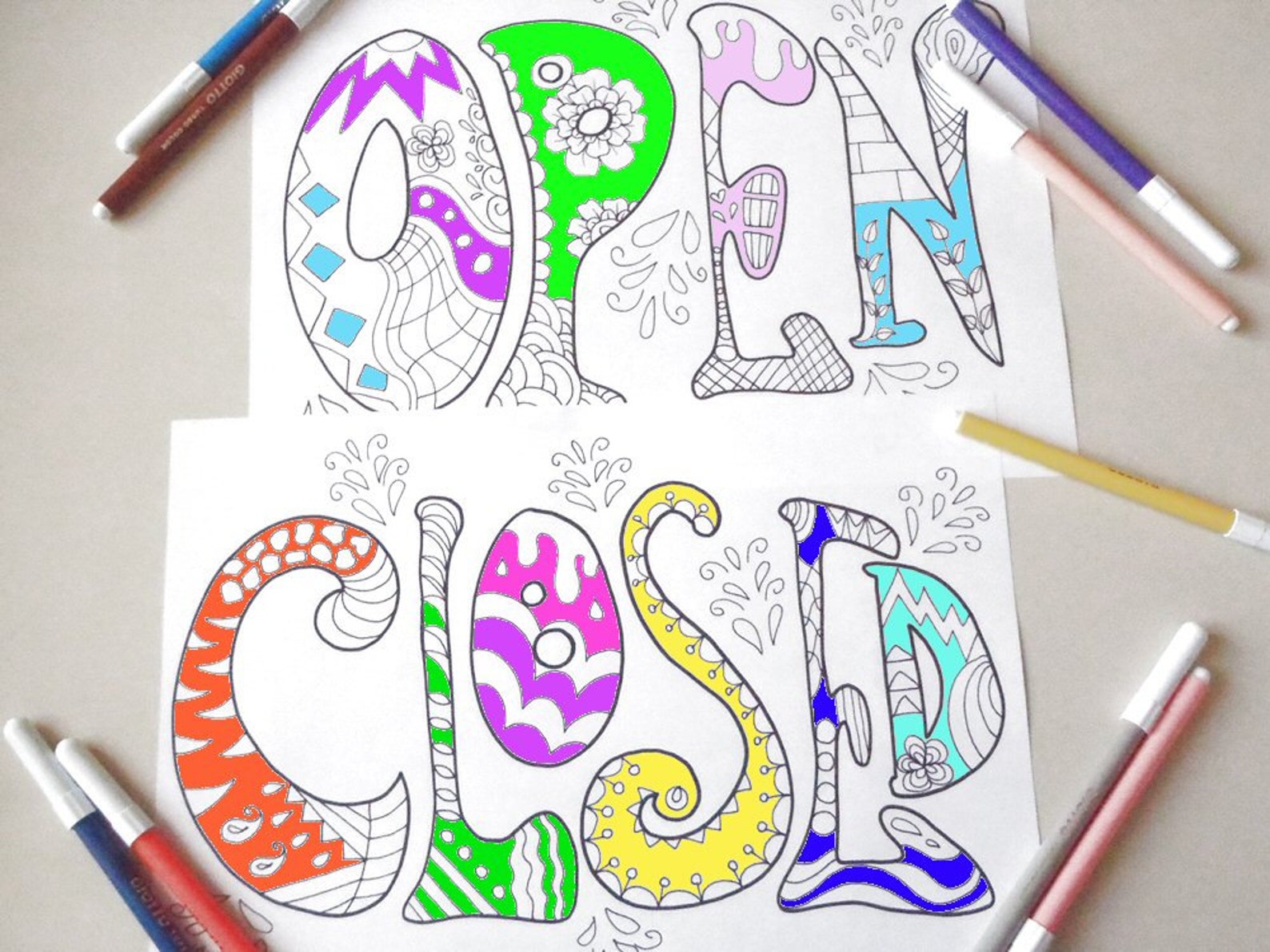 Open Closed Signs Shop Store Office Adult Coloring Colouring | Etsy