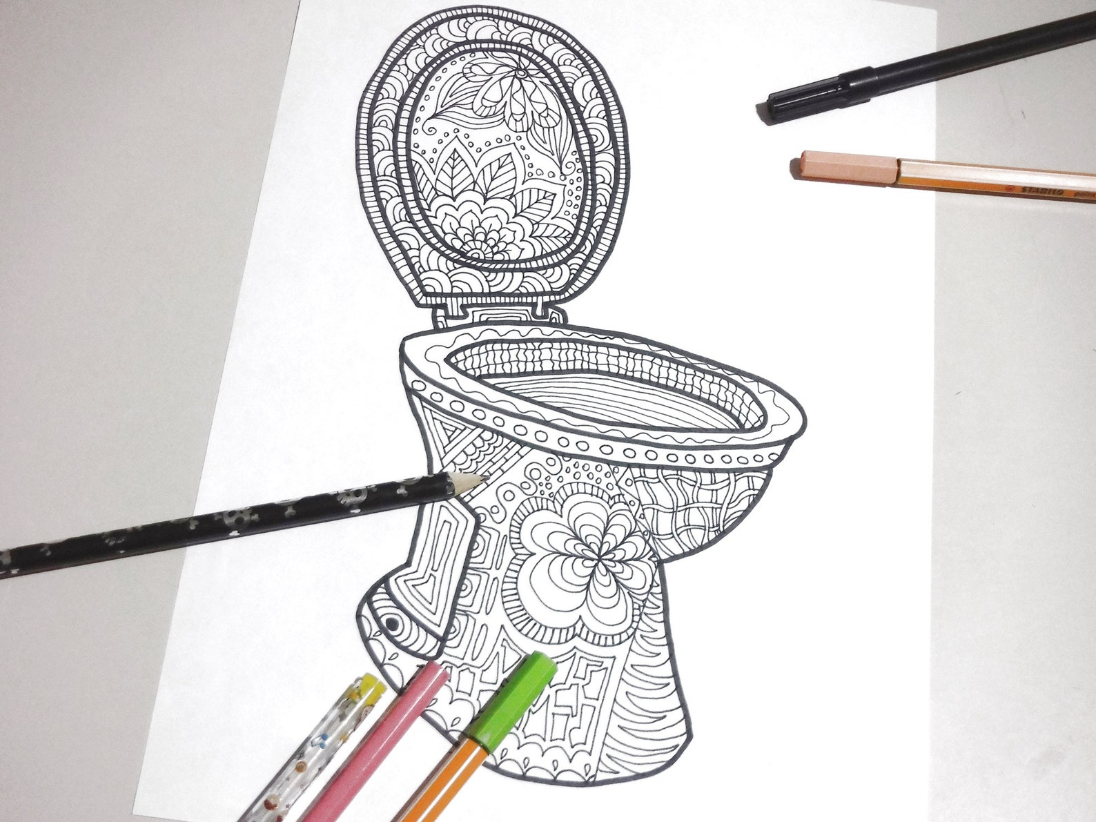 Coloring Wc Printable Page Digital Art Colouring - Etsy