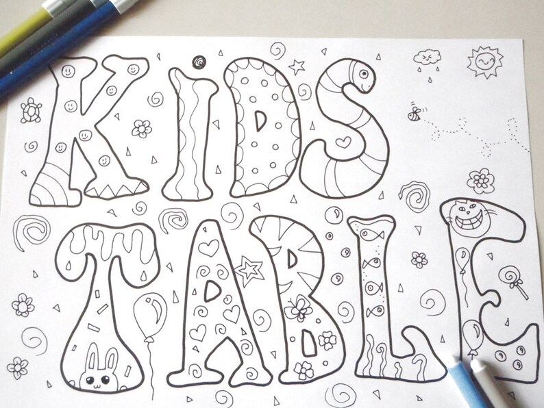 Kids table sign coloring wedding printable wedding decor party | Etsy