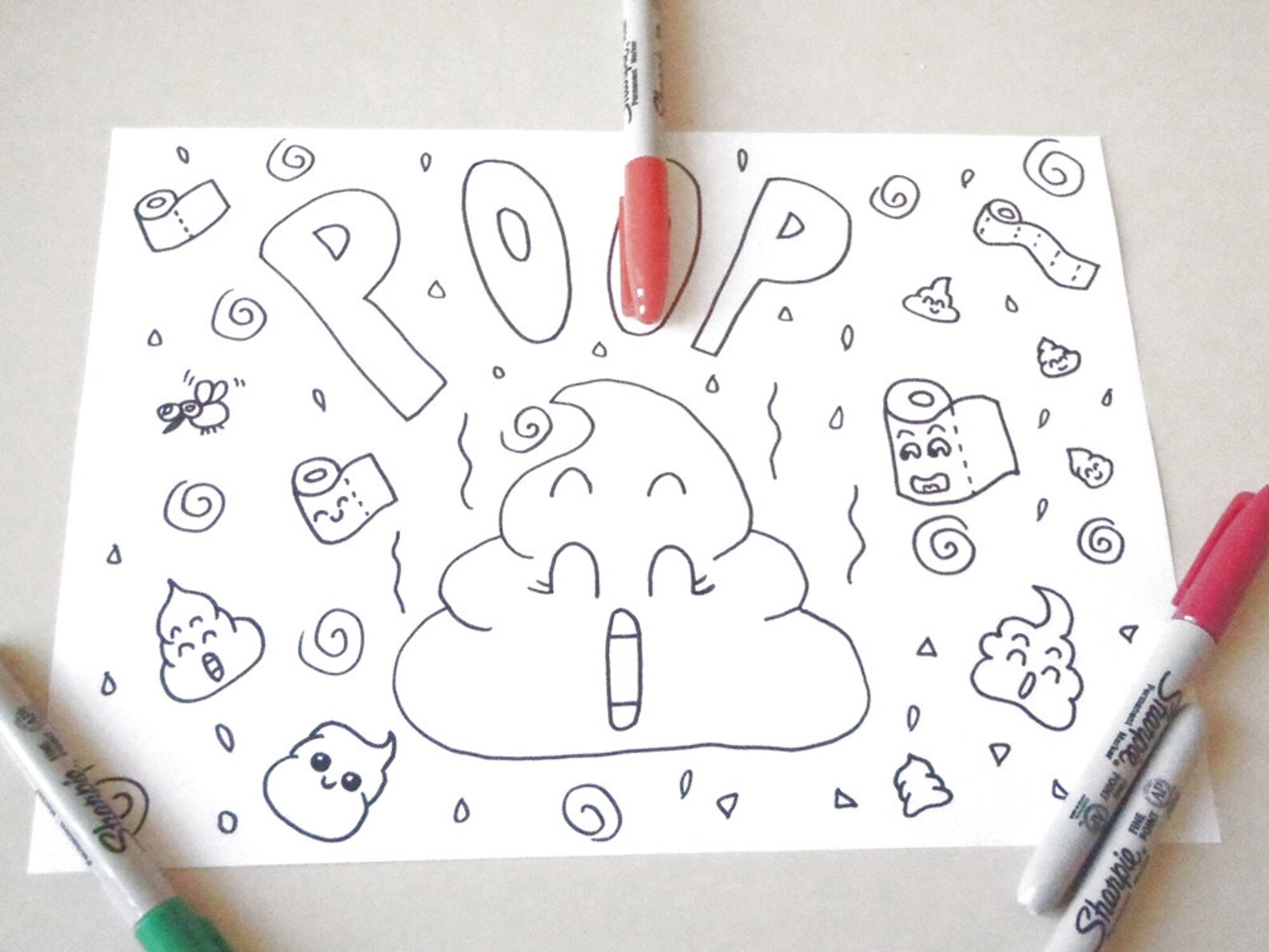 Kawaii poop coloring page chibi poo kids children funny cute | Etsy