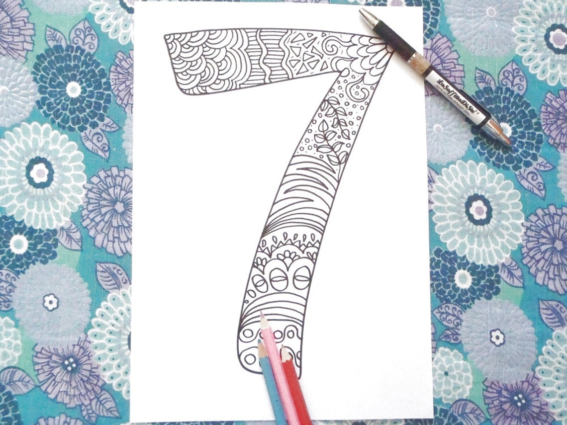 Number 7 Seven Printable Coloring Book Year 7 Birthday - Etsy