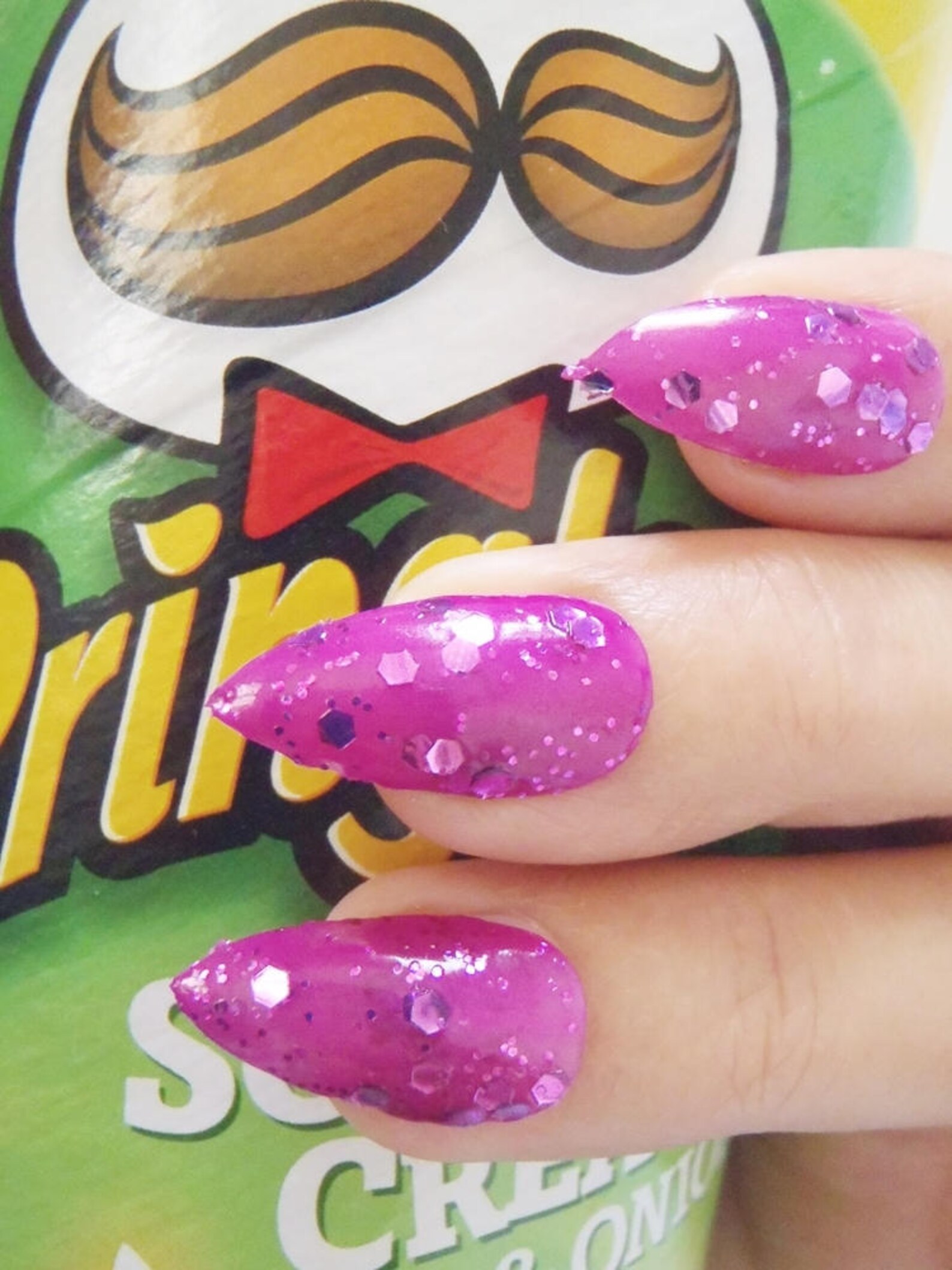 Purple Stiletto Fake Nails Violet Glitter Sequin Almond | Etsy