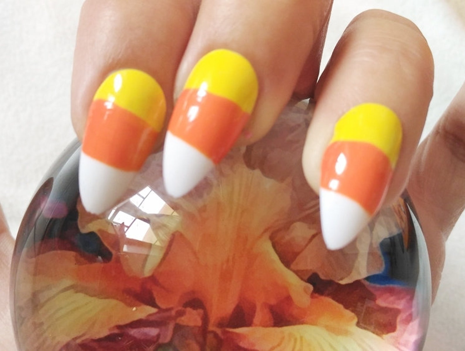 Halloween Candy Corn Nails Fake Nails Cool - Etsy