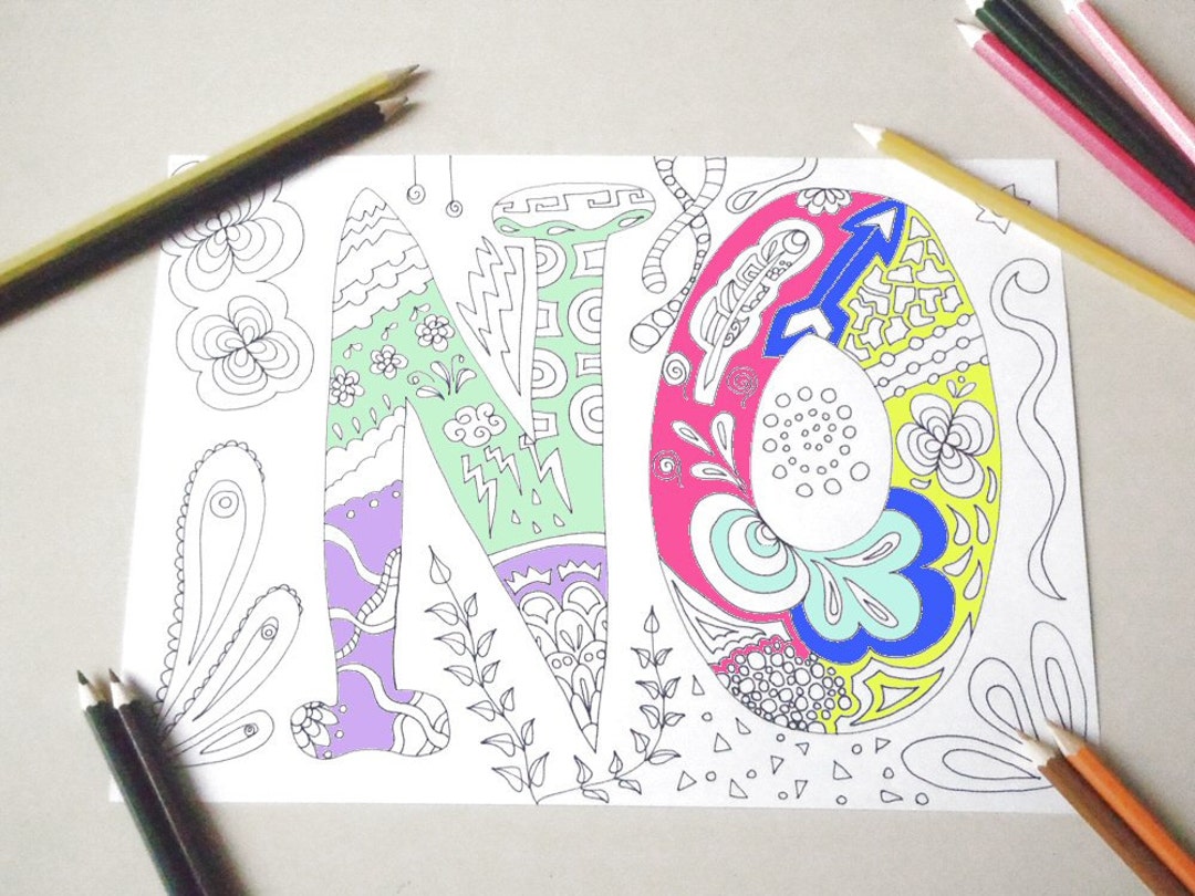 No on Kids Adult Coloring Book Page Instant Download School Meditation ...
