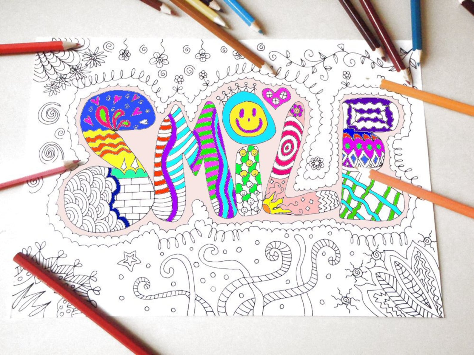 Smile Adult Coloring Book Kids Page - Etsy