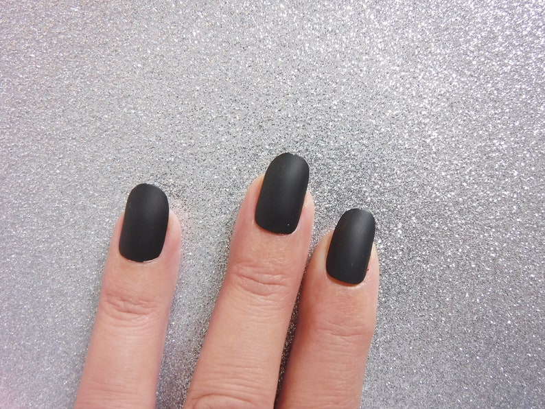 20 Solid Black Matte False Nails Fake Nails Tips Full Cover | Etsy