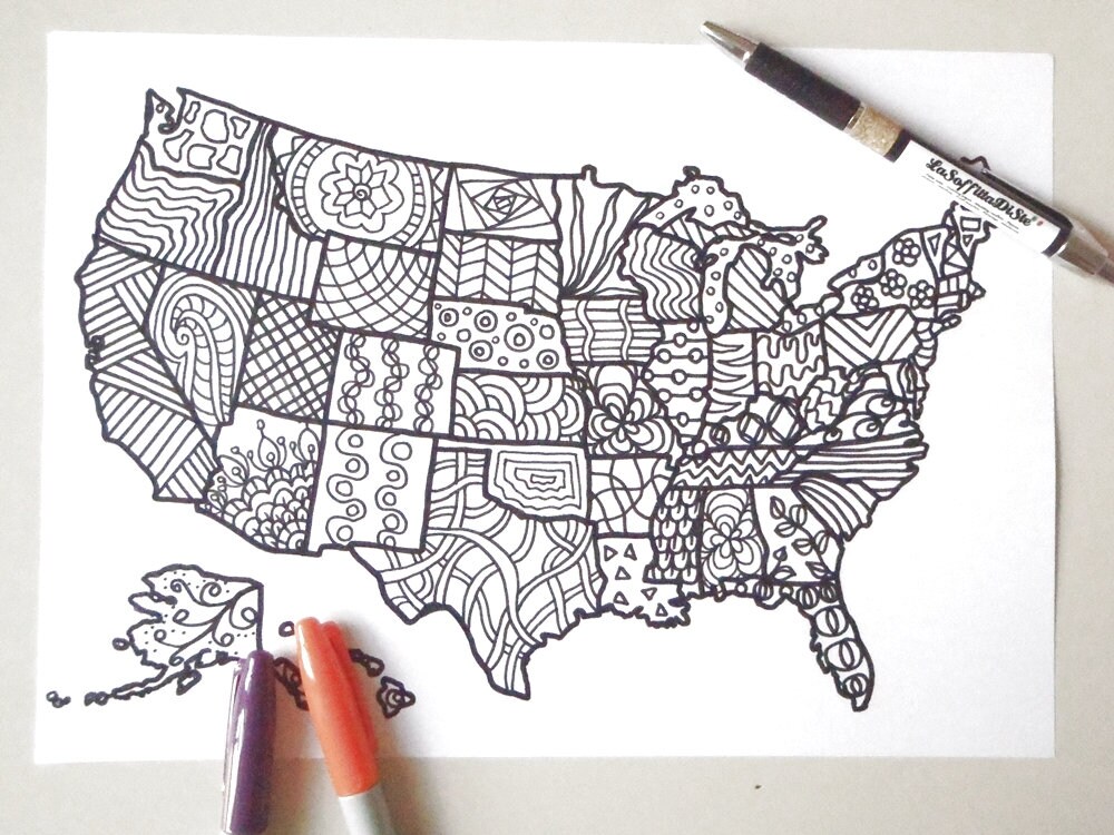 Usa Colouring Map United States America Book | Etsy