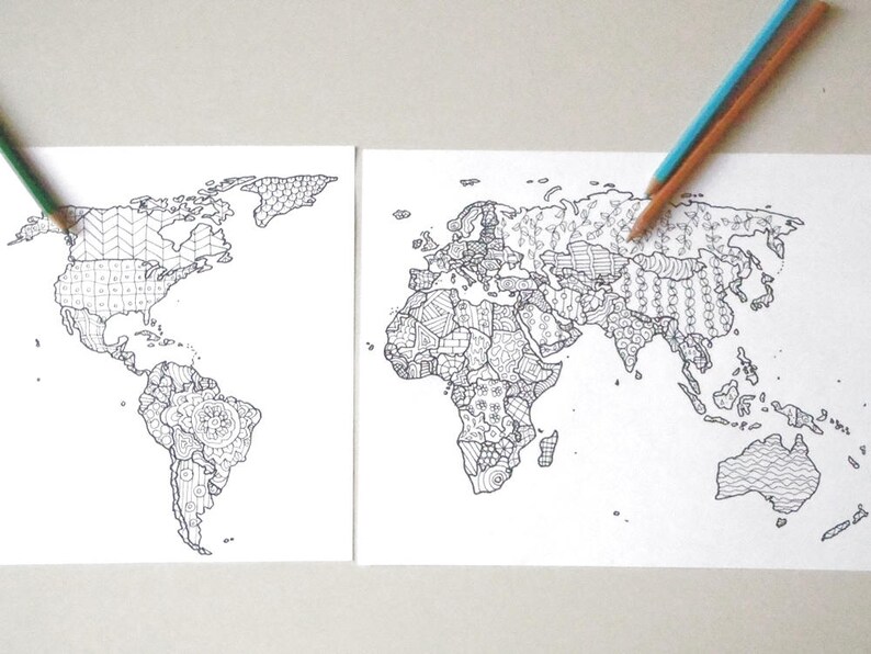 Coloring Map World Colouring Template Etsy Sales - Etsy
