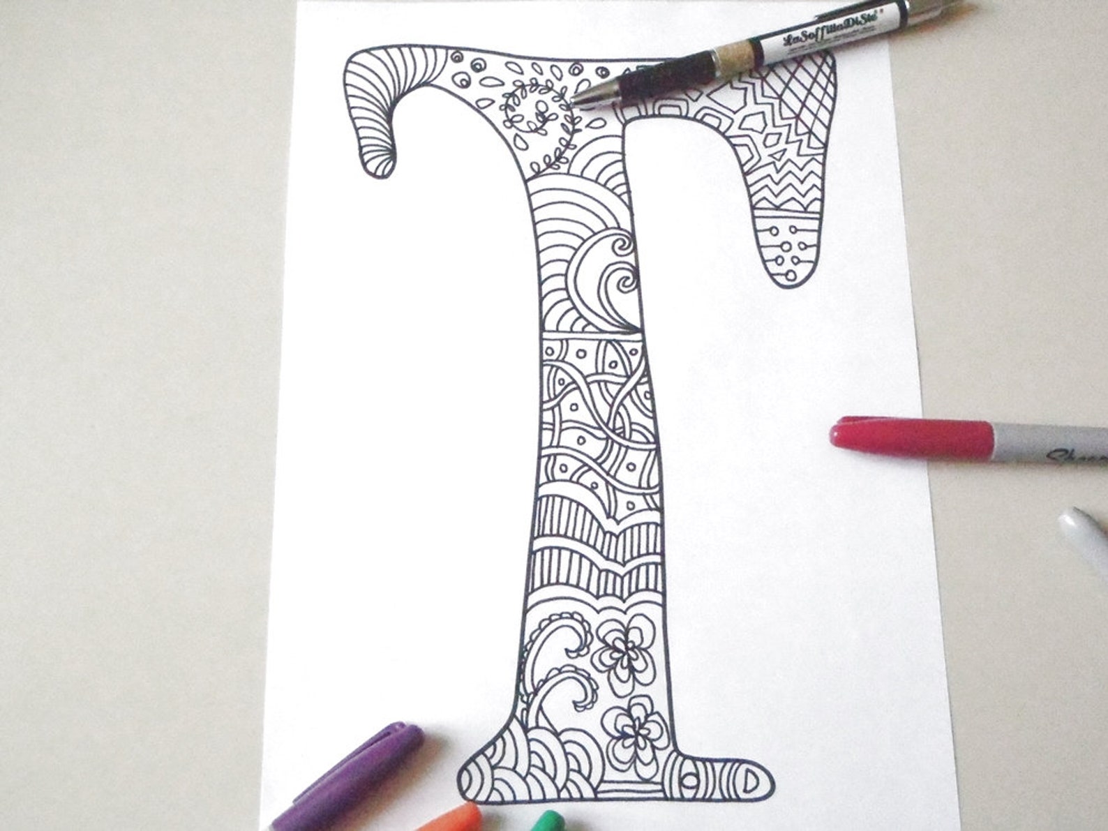 Lettera da colorare T adulti bambini alfabeto lettere iniziale | Etsy