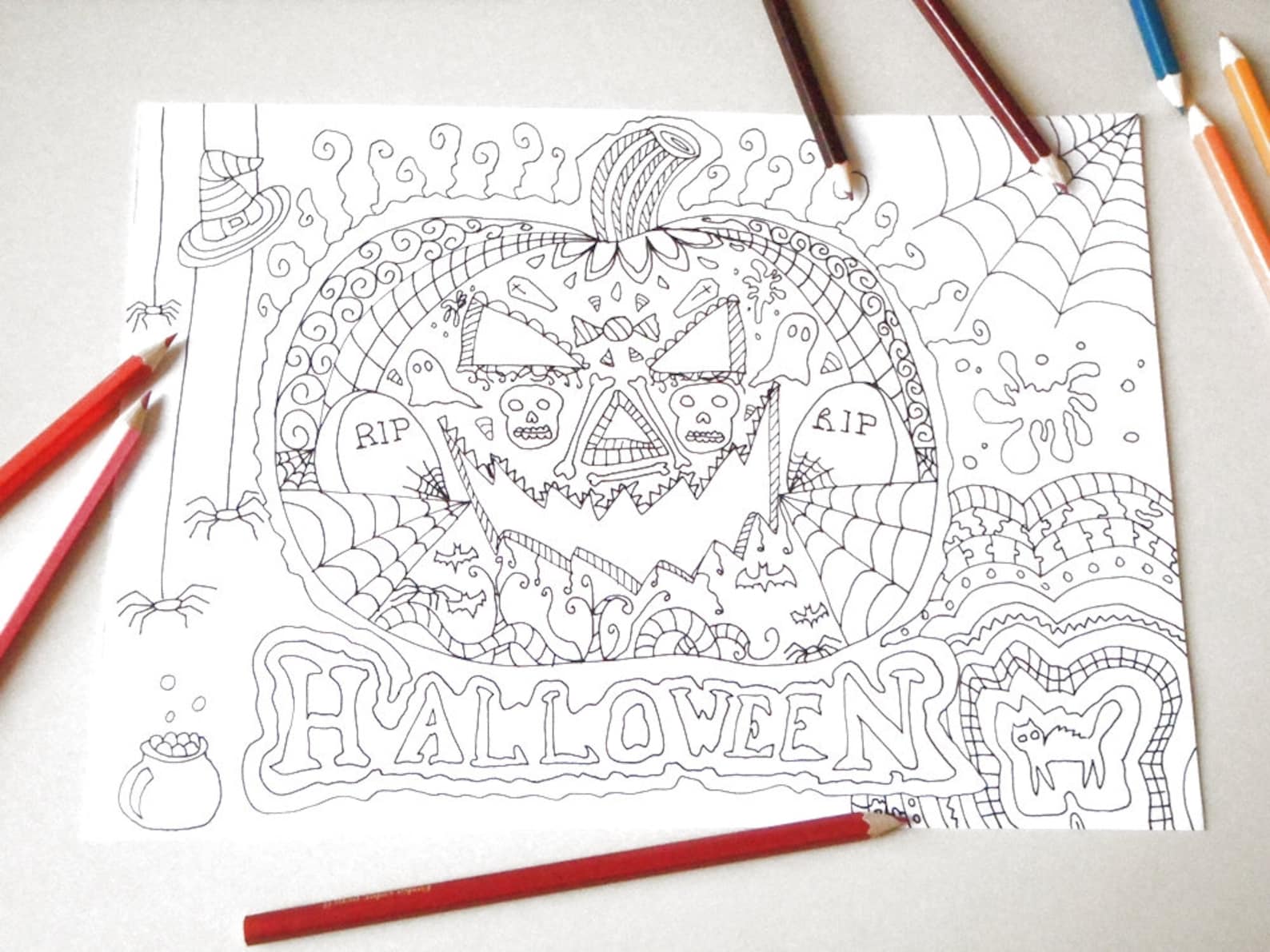 Halloween kids coloring page adult jack o lantern pumpkin | Etsy