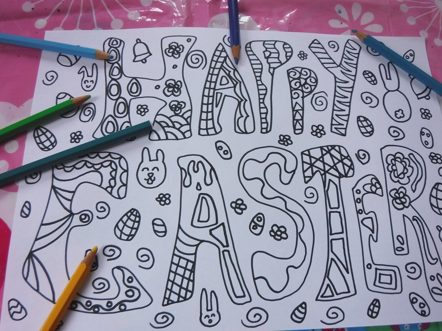 Happy Easter Card Chibi Kids Coloring - Etsy