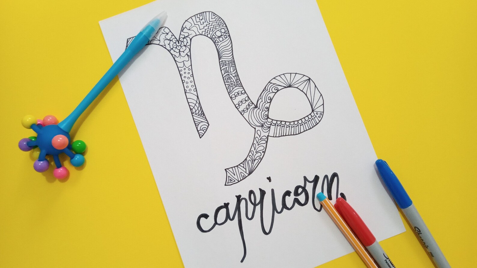 Capricorn Colouring Page Coloring Horoscope Symbol Adult Coloring Book ...