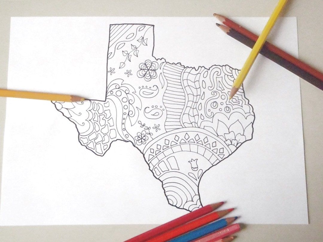 Texas Map Kids Adult Coloring Tourist Map Travelmap Doodle Book Instant ...