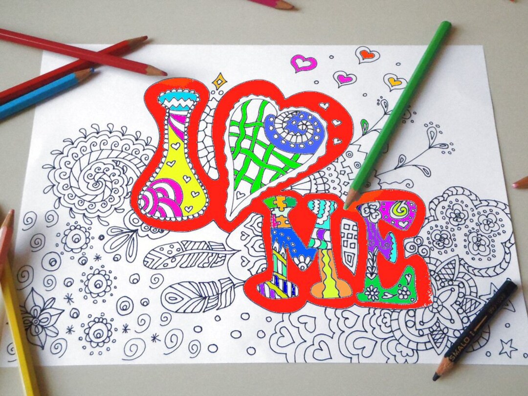 Adult Coloring Page Kids I Love Me - Etsy