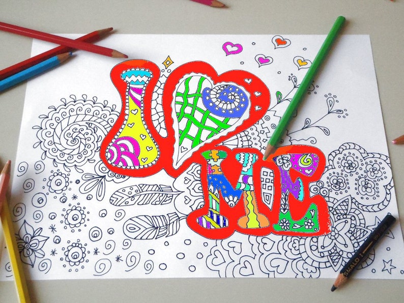 Adult Coloring Page Kids I Love Me - Etsy