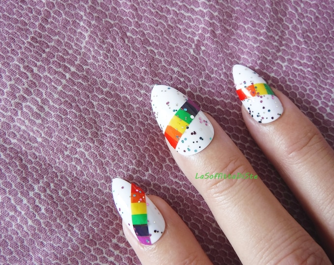 Rainbow Flag Press on Nails Gay Pride Lgbt Lgbtq Fake Nails - Etsy