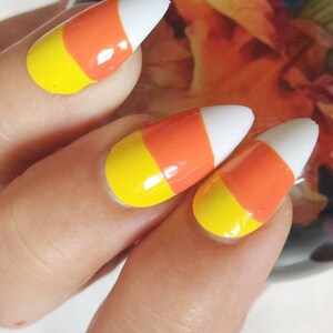 Halloween Candy Corn Nails Fake Nails Cool - Etsy