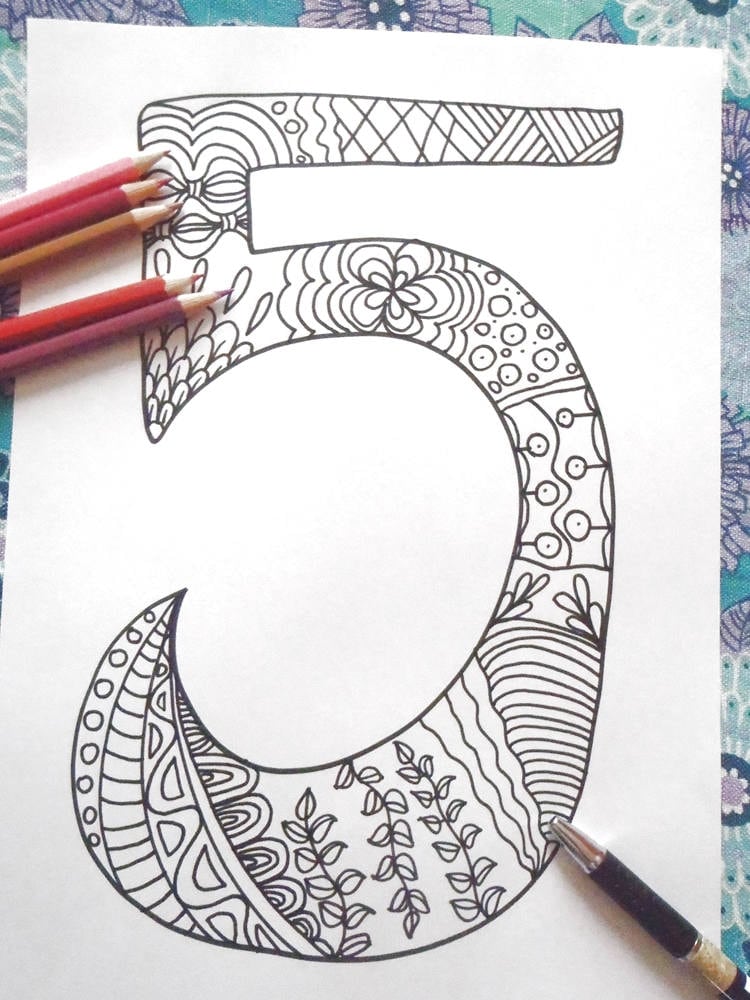 Printable Number 5 Coloring Five Fith Year 5 Birthday - Etsy