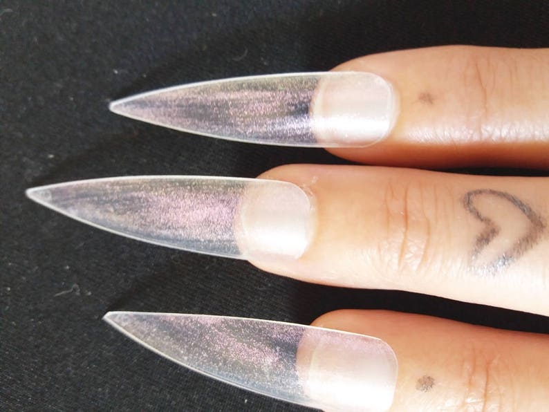 Fake Nails Clear Medium Long Stiletto False Nails Iridescent | Etsy