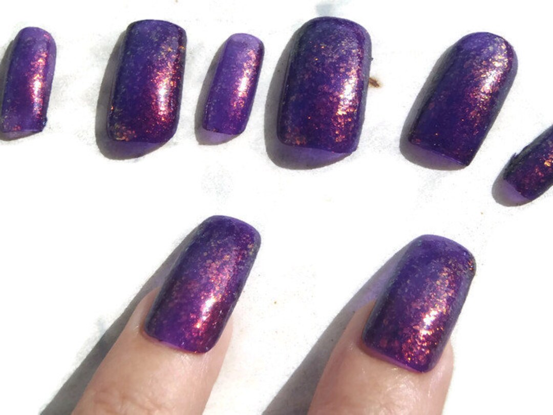 Purple False Nails Glitter Indigo Nail Art Fake Nails - Etsy