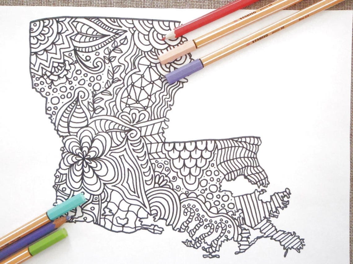 Coloring Louisiana Map Kids Adult Coloring Tourist Travelmap | Etsy