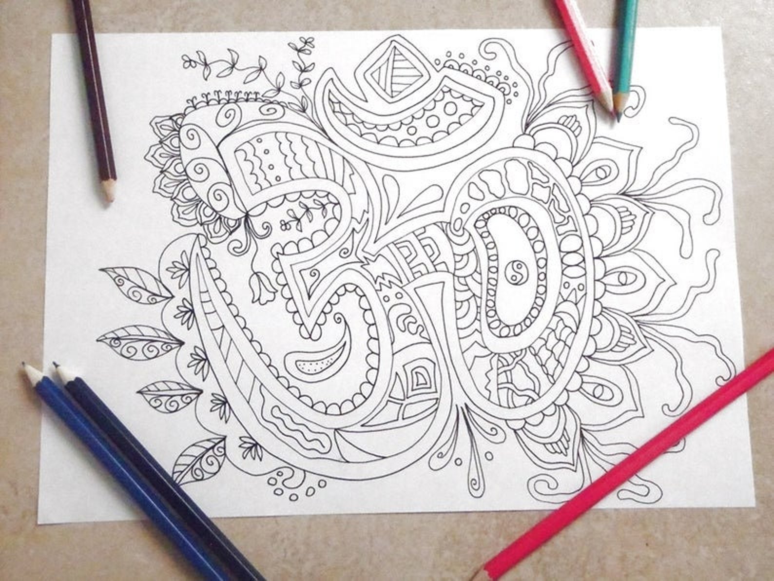Om Coloring Book Page Art Therapy Adults Zen Mantra - Etsy