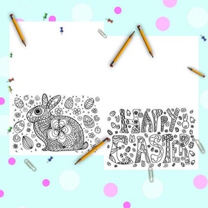 Printable Easter Cards Bunny Kids Colouring Kawaii - Etsy