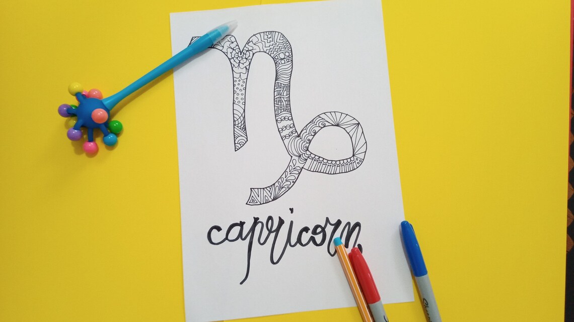 Capricorn Colouring Page Coloring Horoscope Symbol Adult Coloring Book ...