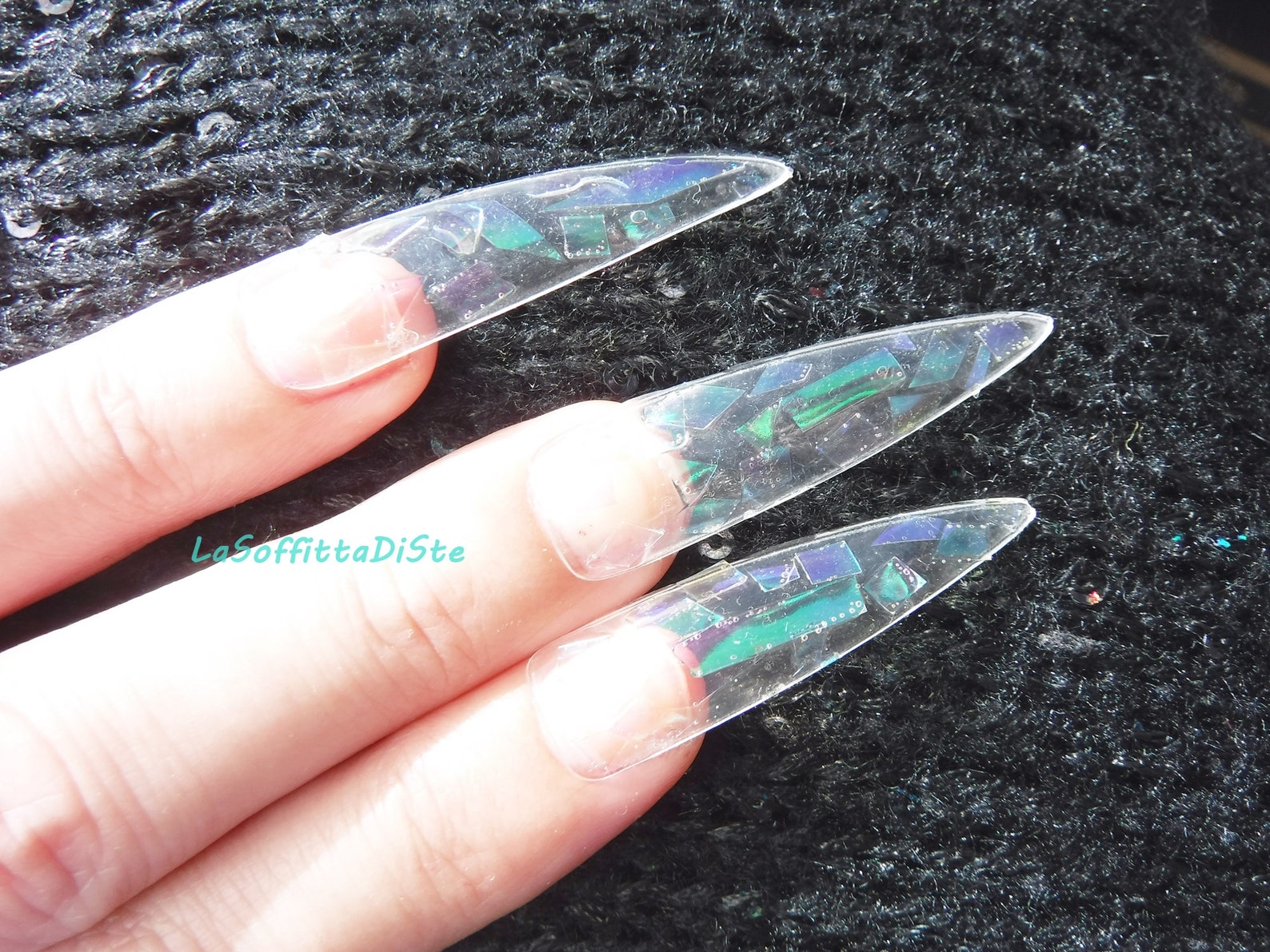 Shattered Glass Fake Nails Opal Stiletto False Nails Iridescent Pink - Etsy