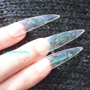 Shattered Glass Fake Nails Opal Stiletto False Nails Iridescent Pink - Etsy