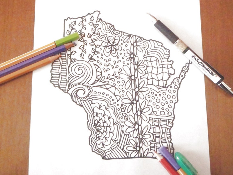 State of Wisconsin Instant DOWNLOAD Doodle Colouring Map Kids | Etsy