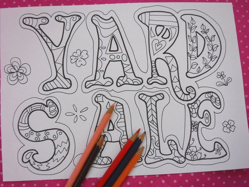Yard sale sign adult coloring garage sale moving sale board | Etsy
