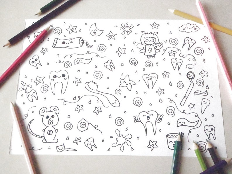 Teeth Tooth Fairy Dentist Kawaii Chibi Kids Coloring Kawaii - Etsy